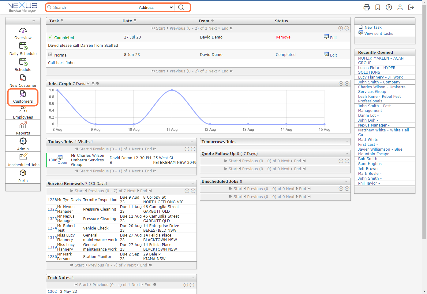 Nexus Service Manager Help Documentation - Search Customers