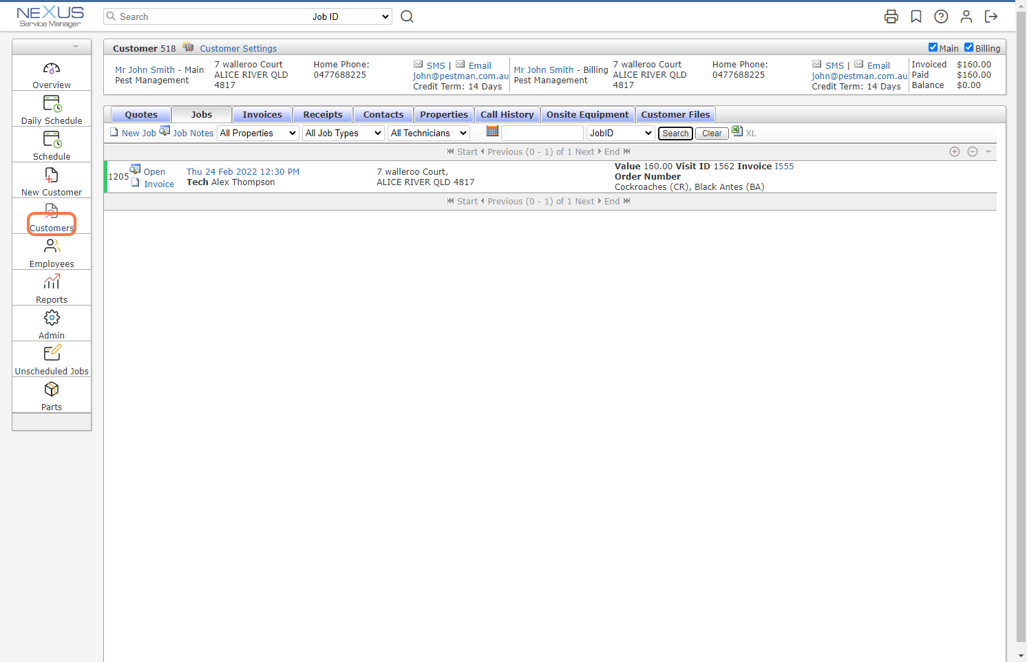 Nexus Service Manager Help Documentation - Search Customers