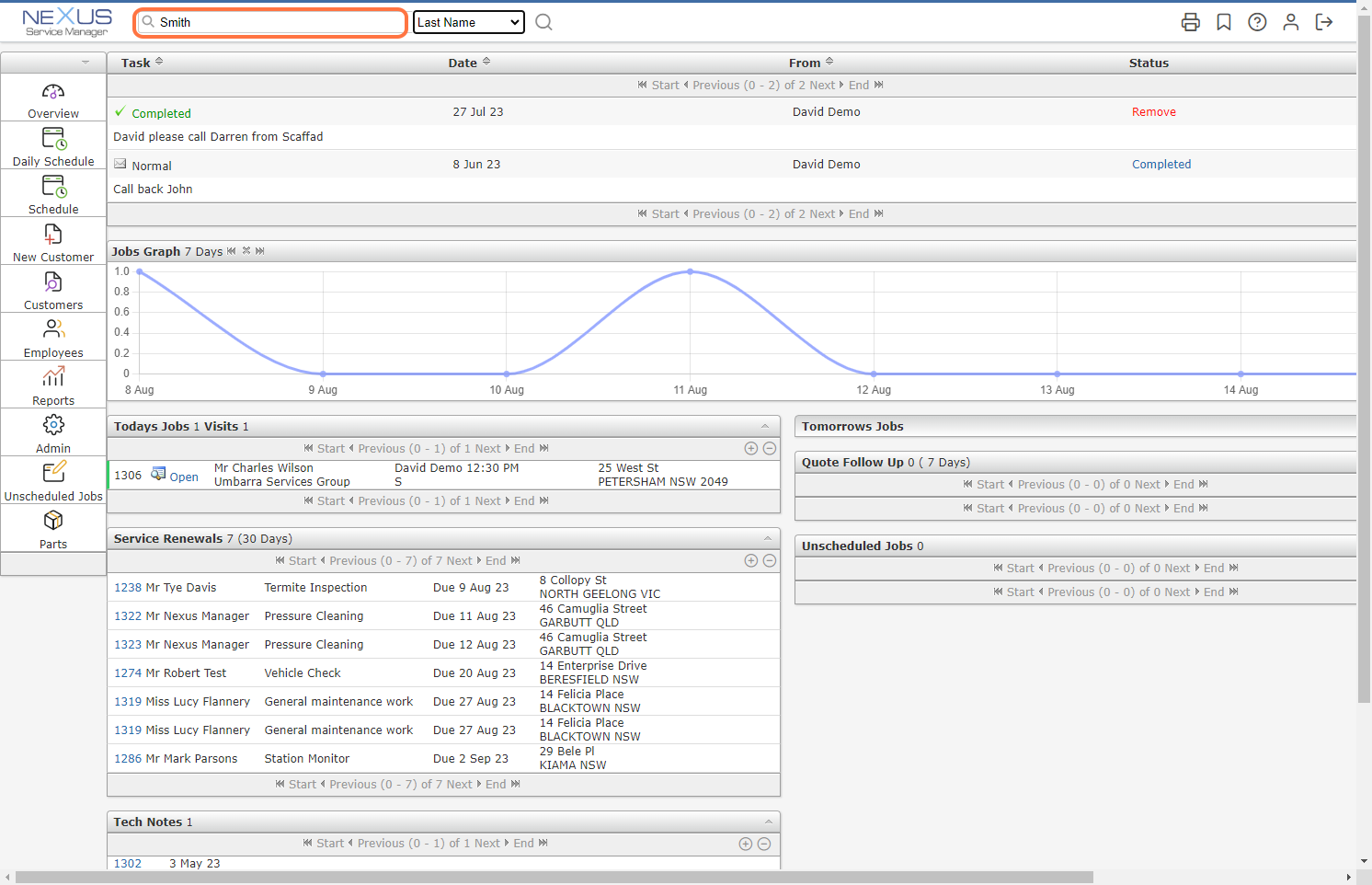 Nexus Service Manager Help Documentation - Search Customers