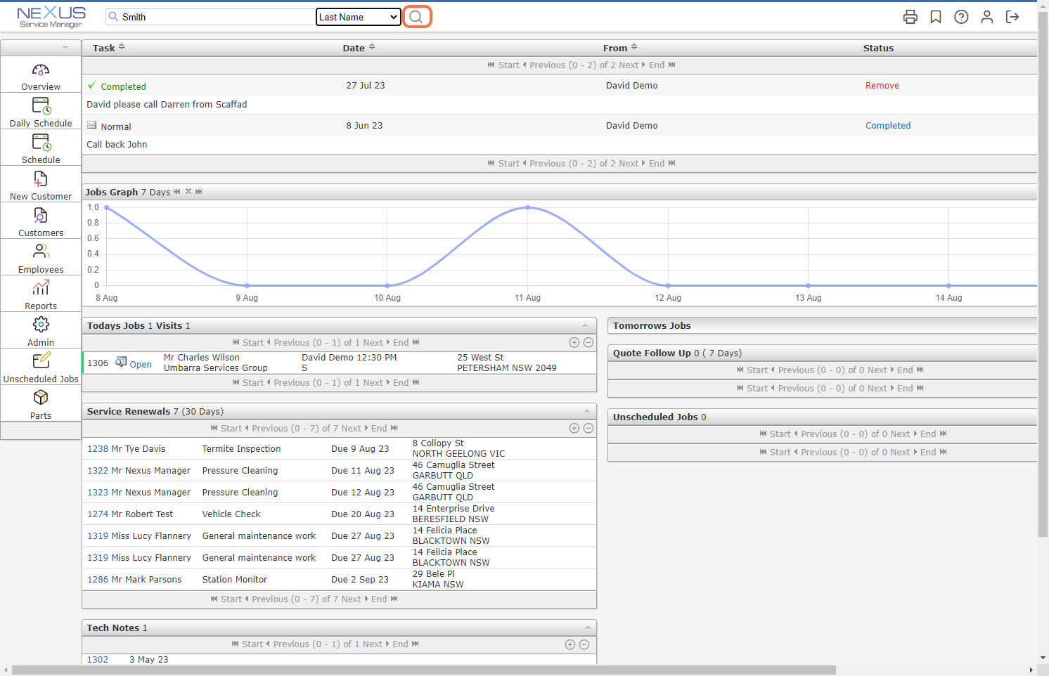 Nexus Service Manager Help Documentation - Search Customers